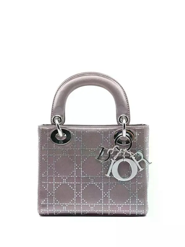 Dior 2007 Mini Satin Cannage Crystal Embellished Lady Satchel - Grey