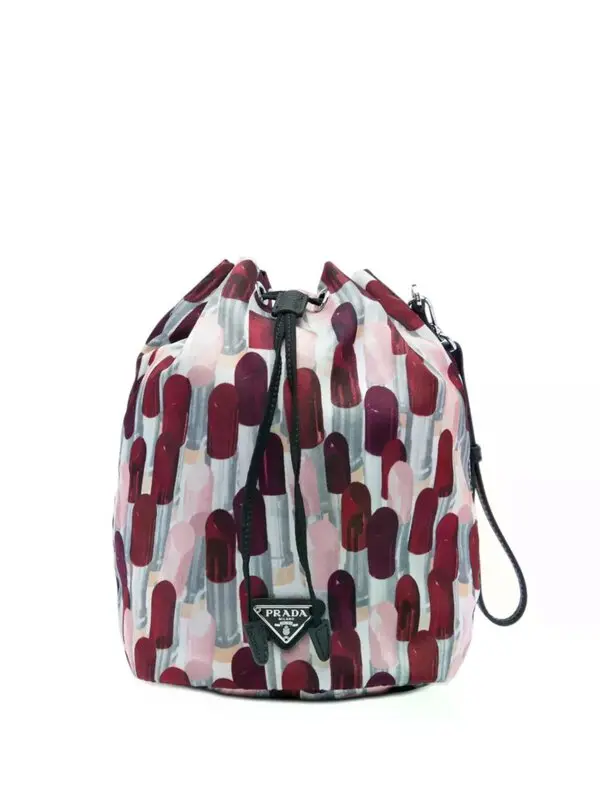 Prada Tessuto Lipstick Print Drawstring Pouch