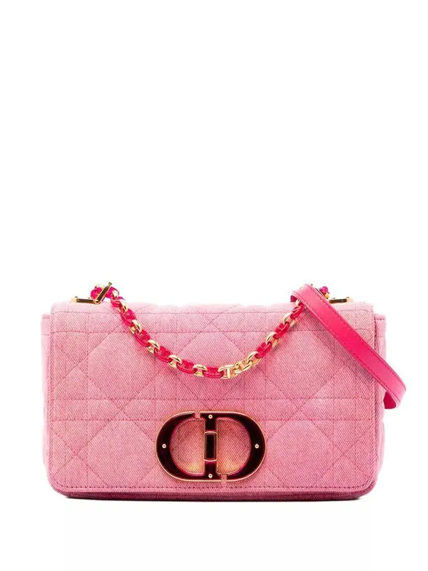 Dior 2022 Medium Denim Macrocannage Caro Bag Crossbody Bag - Pink