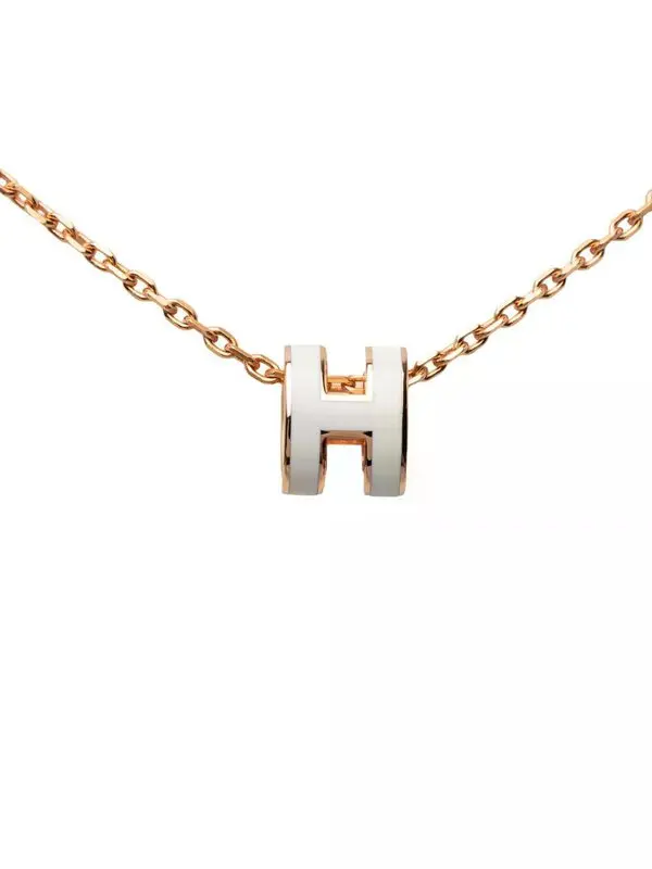 Hermès Rose Gold Plated Enamel Pop H Pendant Necklace - Pink