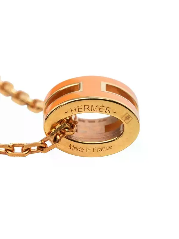 Hermès Gold Plated Enamel Mini Pop H Pendant Necklace - Orange