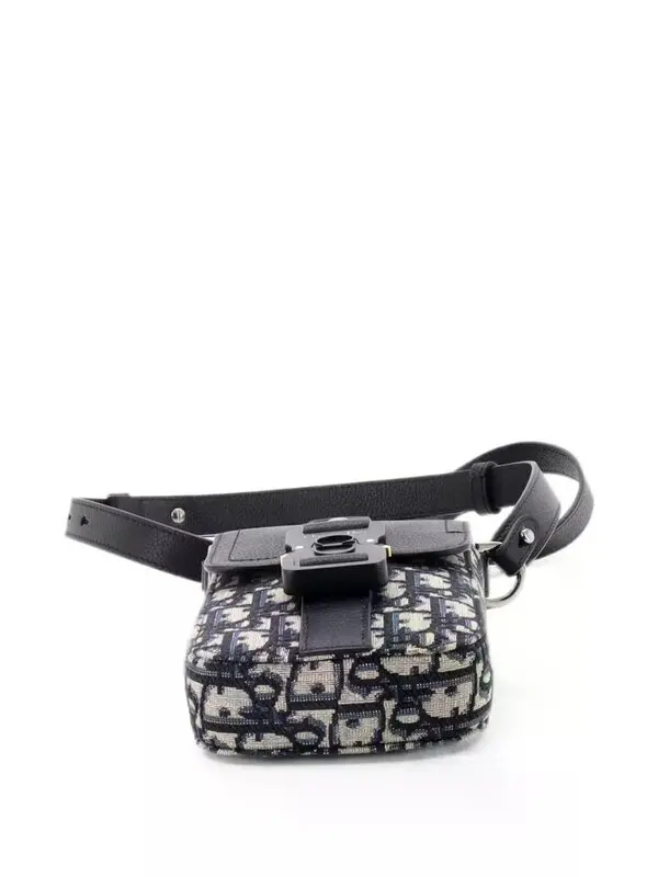 Dior Vertical Saddle Pouch With Strap Oblique Canvas And Leather Crossbody Bag - Black