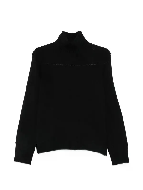 ALLUDE Ribbed-trim Mock-neck Sweater - Black