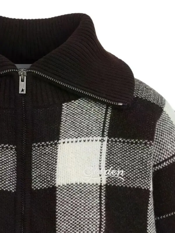 GOLDEN GOOSE Check-pattern Zip-up Cardigan - Brown
