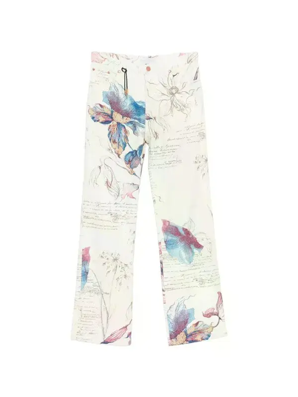 Roberto Cavalli 2000s Floral Print Straight Leg Trousers