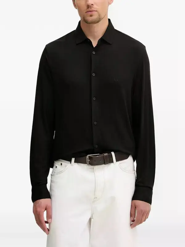 Armani Exchange Logo-embroidered Long-sleeve Shirt - Black