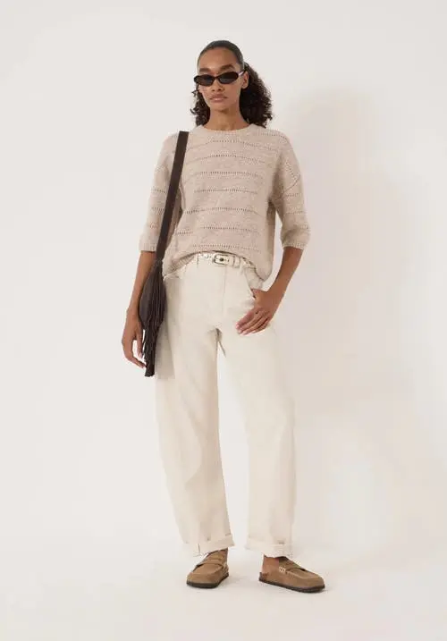 HUSH Arlette Gathered Sleeve Tee - Oatmeal
