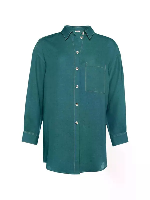 ERES Contrast-stitch Chest-pocket Shirt - Green