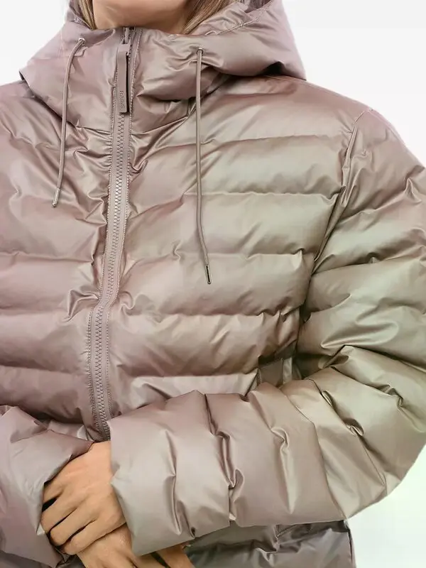 Rains Quilted Puffer Jacket With Drawstring Hood - Purple