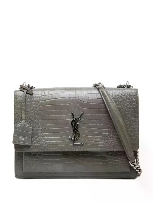 Saint Laurent Large Croc Embossed Leather Monogram Sunset Crossbody Bag