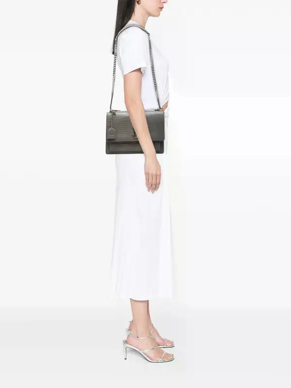 Saint Laurent Large Croc Embossed Leather Monogram Sunset Crossbody Bag