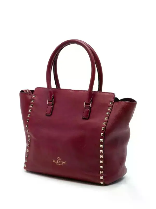 Valentino Garavani 2000-2017 Medium Leather Rockstud Double Handle Tote Satchel - Red