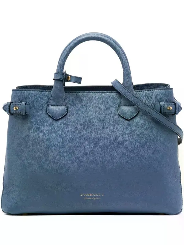 Burberry 2000-2017 Medium Leather And House Check Banner Satchel - Blue