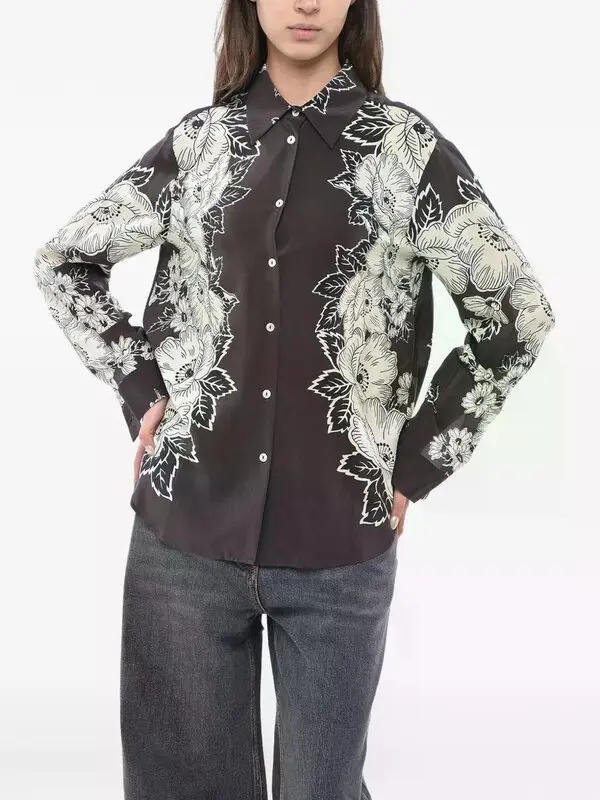 P.a.r.o.s.h Floral-print Asymmetric Shirt - Brown