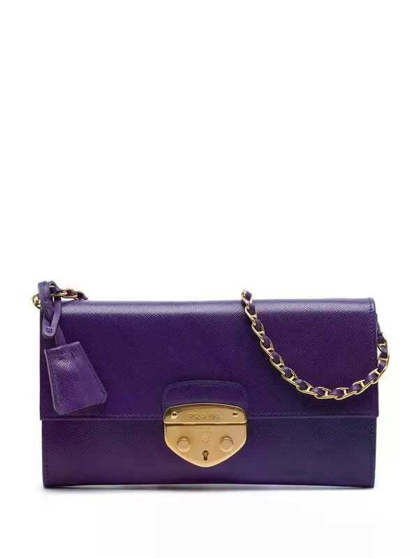 Prada Saffiano Sound Lock Wallet On Chain Crossbody Bag - Purple