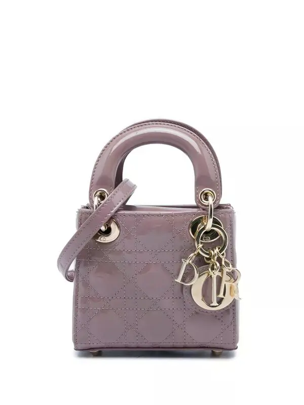 Dior 2022 Micro Patent Cannage Lady Satchel - Pink