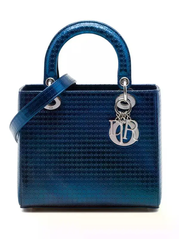 Dior 2016 Medium Metallic Patent Microcannage Lady Satchel - Blue