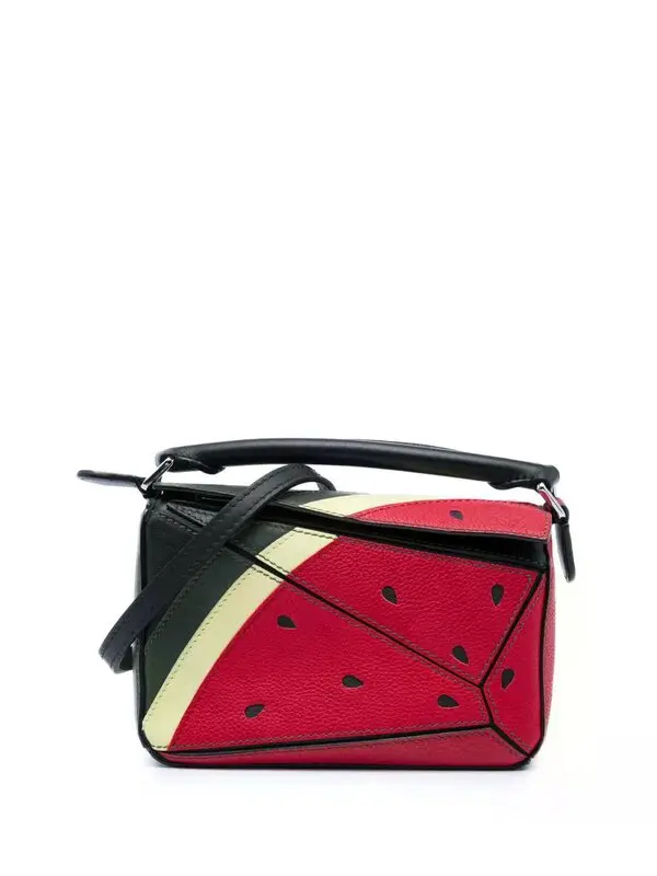 Loewe 2021 Paulas Ibiza Mini Calfskin Watermelon Puzzle Satchel - Red