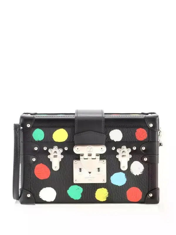 LOUIS VUITTON Petite Malle Handbag Yayoi Kusama Painted Dots Taurillon Leather Clutch Bag - Black