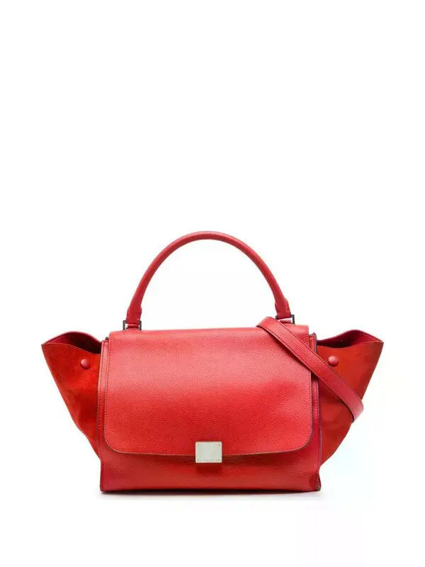 Celine 2013 Medium Drummed Calfskin And Suede Trapeze Satchel - Red