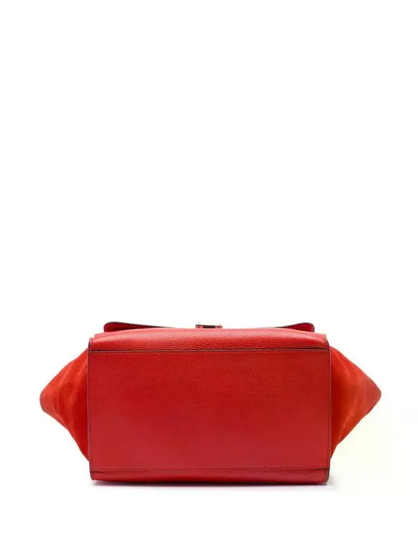 Celine Medium Drummed Calfskin And Suede Trapeze Satchel - Red