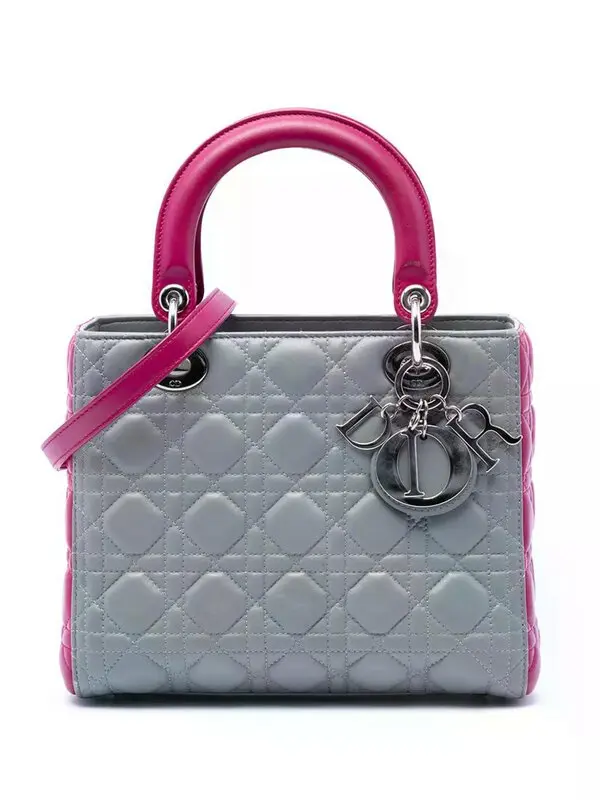Dior 2014 Medium Bicolor Lambskin Cannage Lady Satchel - Pink