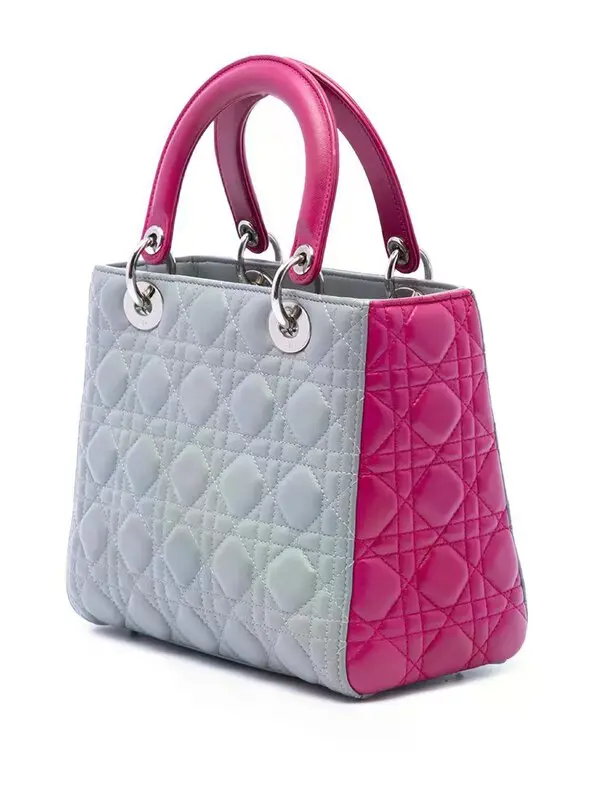Dior 2014 Medium Bicolor Lambskin Cannage Lady Satchel - Pink