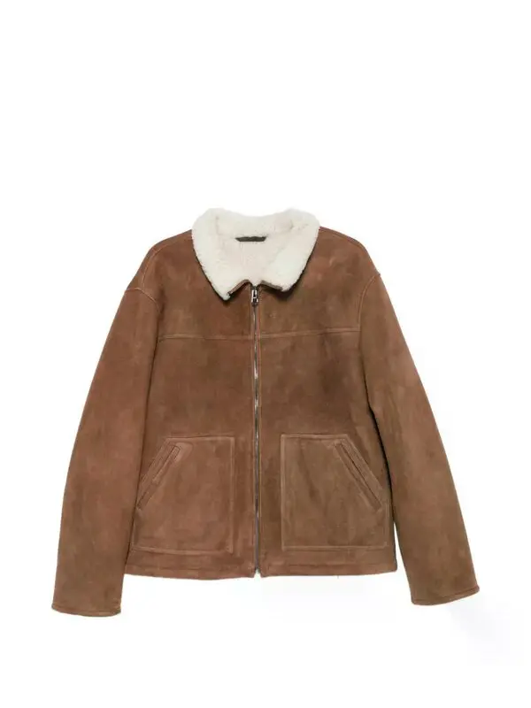 MANZONI 24 Shearling Collar Suede Jacket - Brown