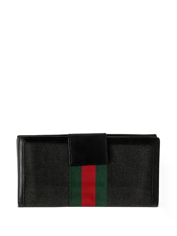 Gucci 2000-2015 Canvas And Leather Web Continental Wallet Long Wallets - Black