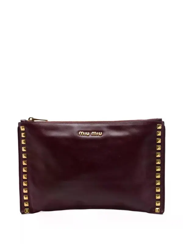 Miu Miu Studded Leather Zip Clutch Bag