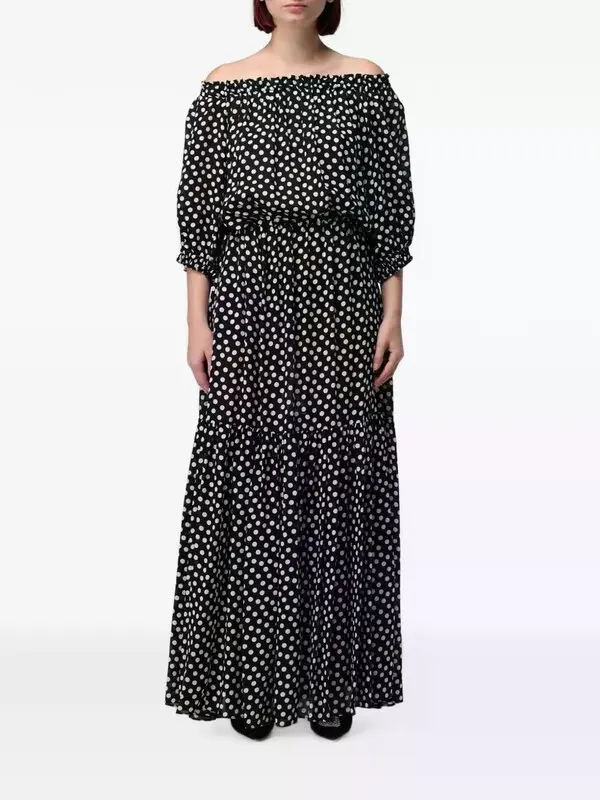 CRIDA MILANO Formentera Polka-dot Maxi Dress - Black