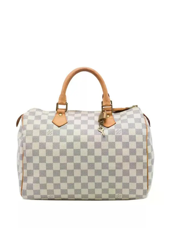 LOUIS VUITTON Damier Azur Speedy 30 Boston Bag - White