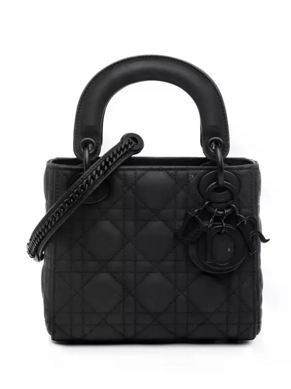 Dior 2021 Mini Ultra Matte Calfskin Cannage Lady Satchel - Black