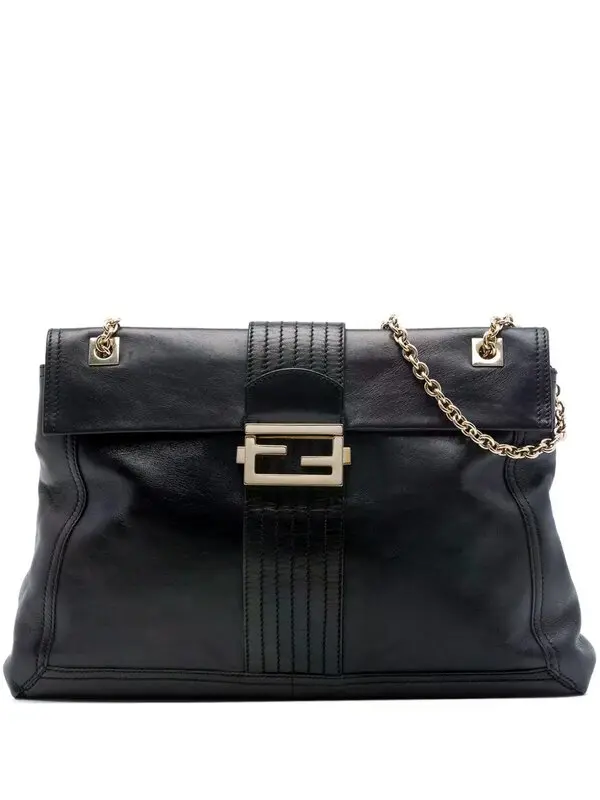 Fendi 2010-2026 Leather Maxi Baguette Flap Bag Shoulder Bag - Black