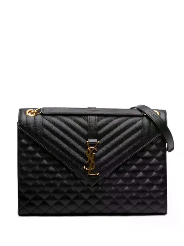 Saint Laurent 2018 Medium Grain De Poudre Triquilt Monogram Envelope Bag Shoulder Bag