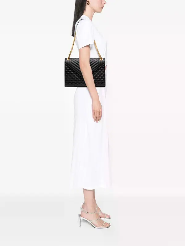 Saint Laurent 2018 Medium Grain De Poudre Triquilt Monogram Envelope Bag Shoulder Bag