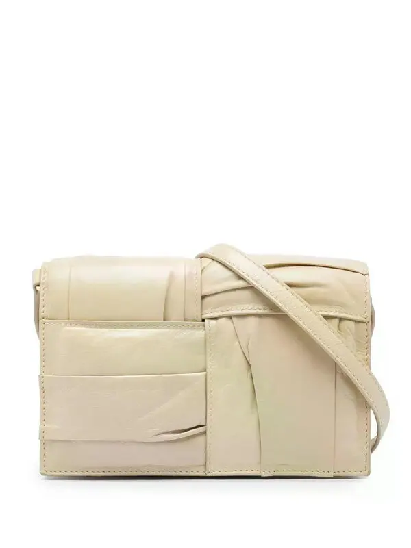 Bottega Veneta 2012-2026 Mini Calfskin Intrecciato Pleated Cassette Crossbody Bag - Neutrals