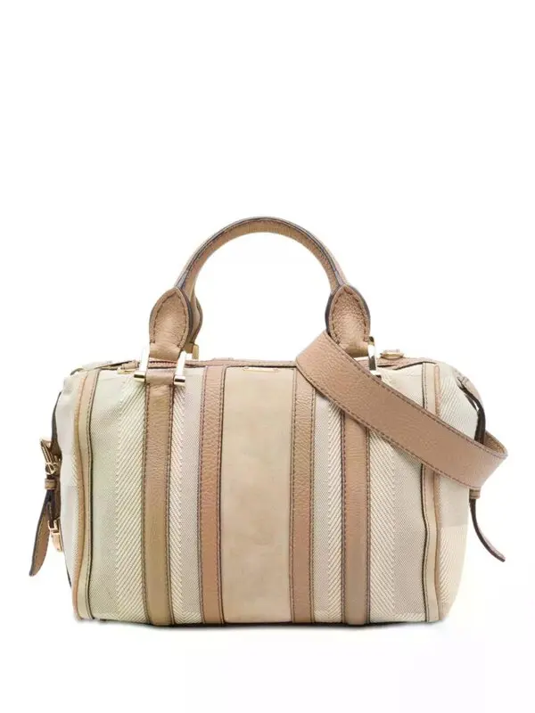 Burberry 2000-2017 Suede Trimmed Canvas Nevinson Bowling Bag Satchel - Brown