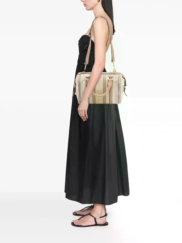 Burberry Suede Trimmed Canvas Bowling Bag Satchel - Brown