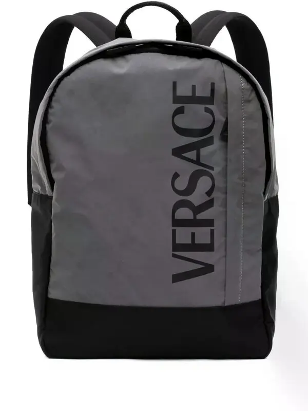 Versace Nylon Logo Print Backpack - Grey