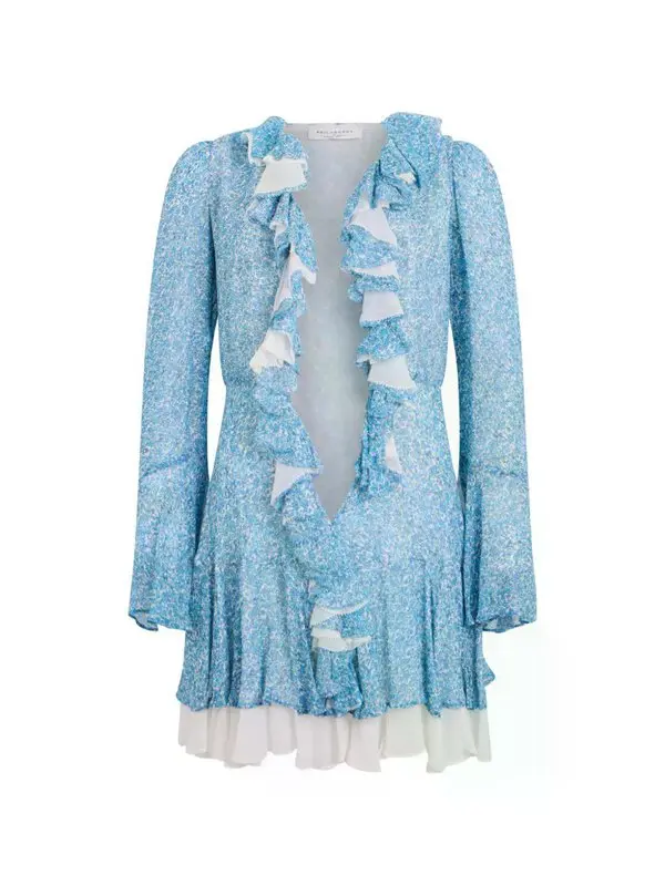 Philosophy Di Lorenzo Serafini Floral-print Ruffled Mini Dress - Blue