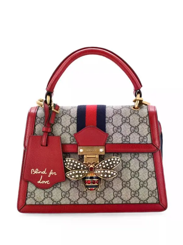 Gucci Queen Margaret Top Handle Bag Gg Coated Canvas With Leather Small Satchel - Brown
