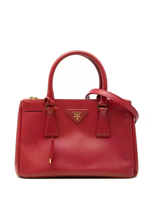 Prada 2010-2026 Mini Saffiano Lux Galleria Double Zip Satchel - Red