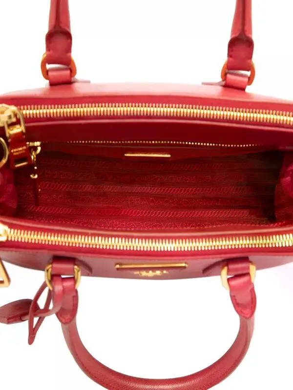 Prada 2010-2026 Mini Saffiano Lux Galleria Double Zip Satchel - Red