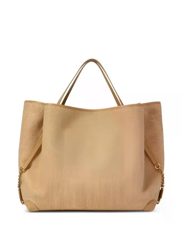 Chloé Large Clover Double Carry Bag In Raffia-effect Fibers