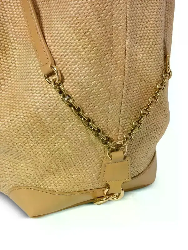 Chloé Large Clover Double Carry Bag In Raffia-effect Fibers