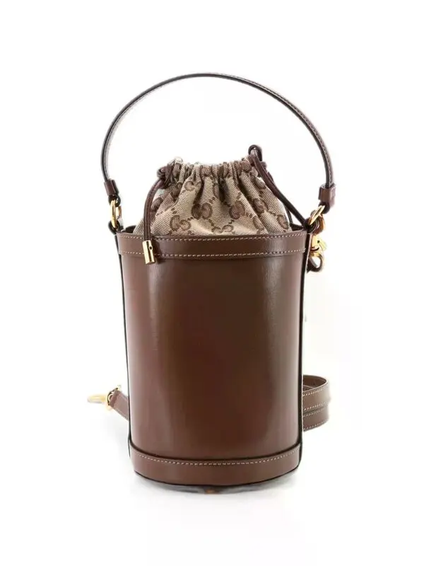 Gucci Ophidia Top Handle Leather And Gg Canvas Mini Bucket Bag