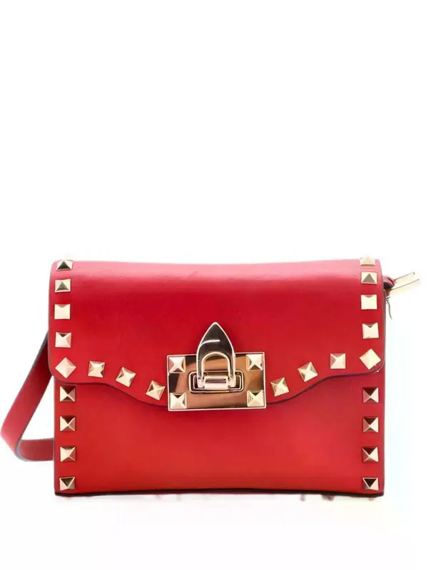 Valentino Garavani Rockstud Flip Lock Flap Bag Leather Mini Crossbody Bag - Red