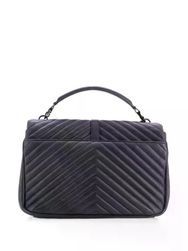 Saint Laurent Monogram College Bag Matelasse Chevron Leather Large Shoulder Bag - Black