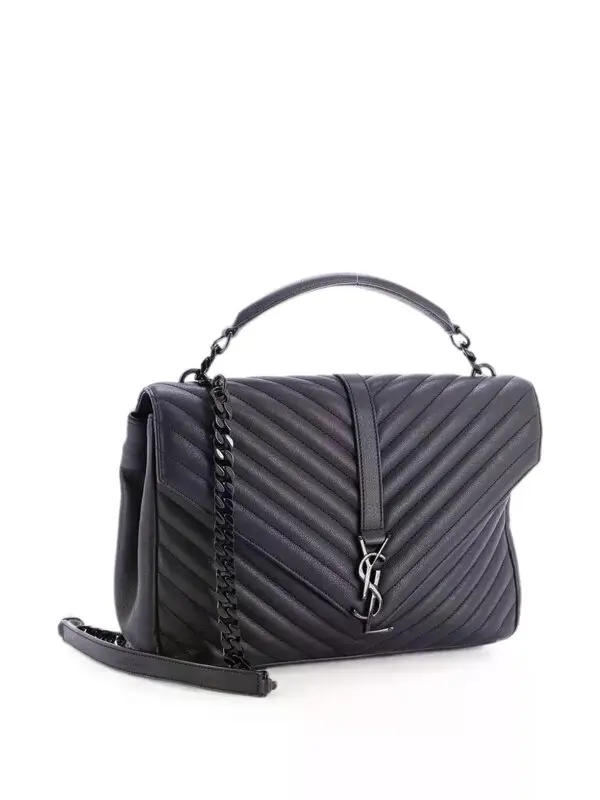 Saint Laurent Monogram College Bag Matelasse Chevron Leather Large Shoulder Bag - Black